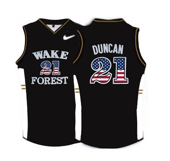 Male Demon Deacons Tim Duncan Black Us Flag 3D Jersey - Themarketfarmer