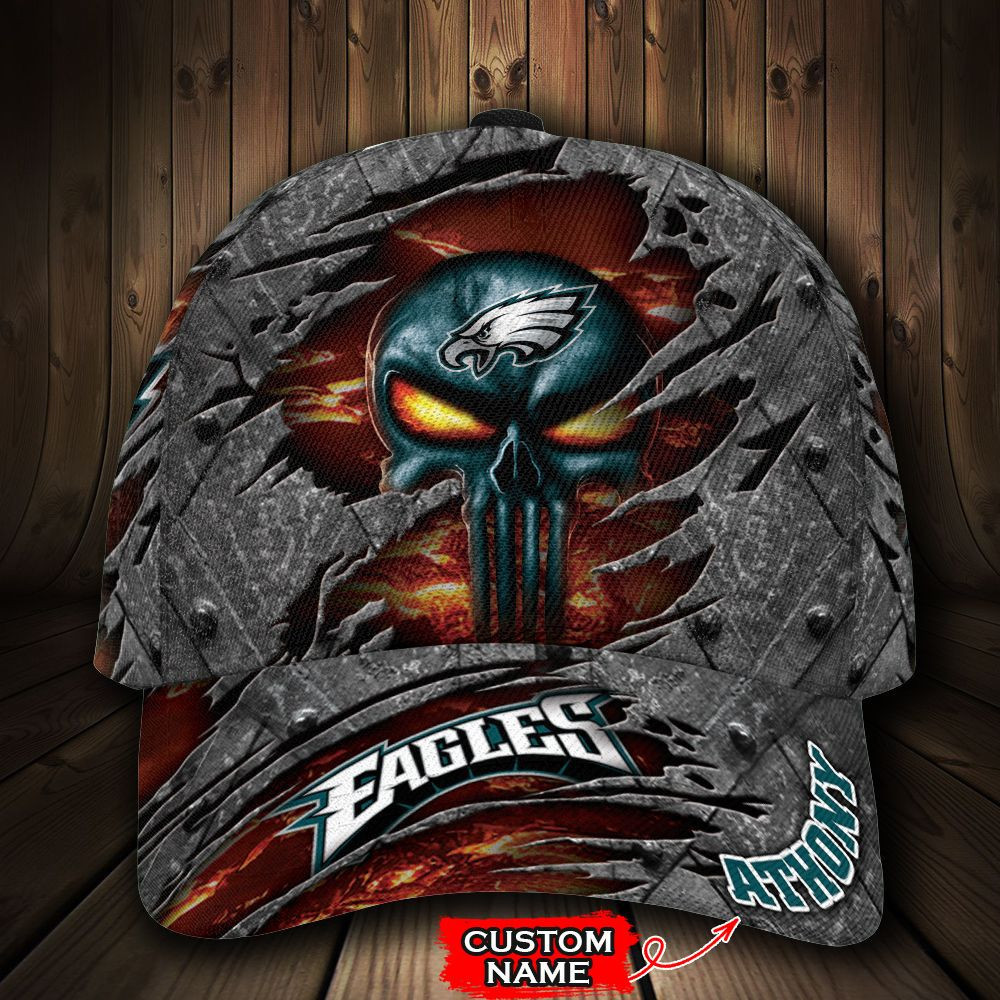 Personalized Philadelphia Eagles Skull All Over Print 3D Baseball Cap