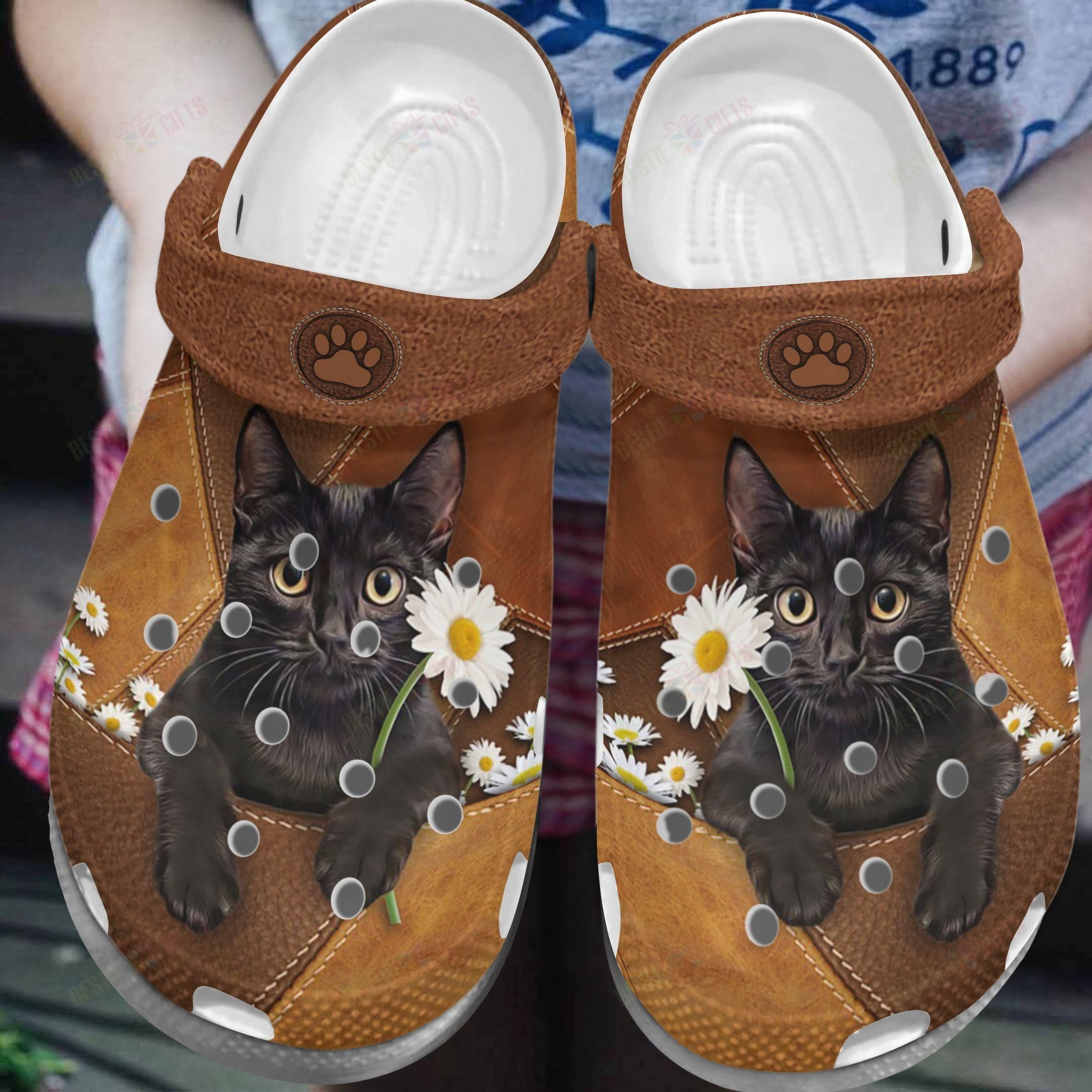 Cat Crocs Classic Clog Whitesole Daisy Black Cat Shoes - Themarketfarmer