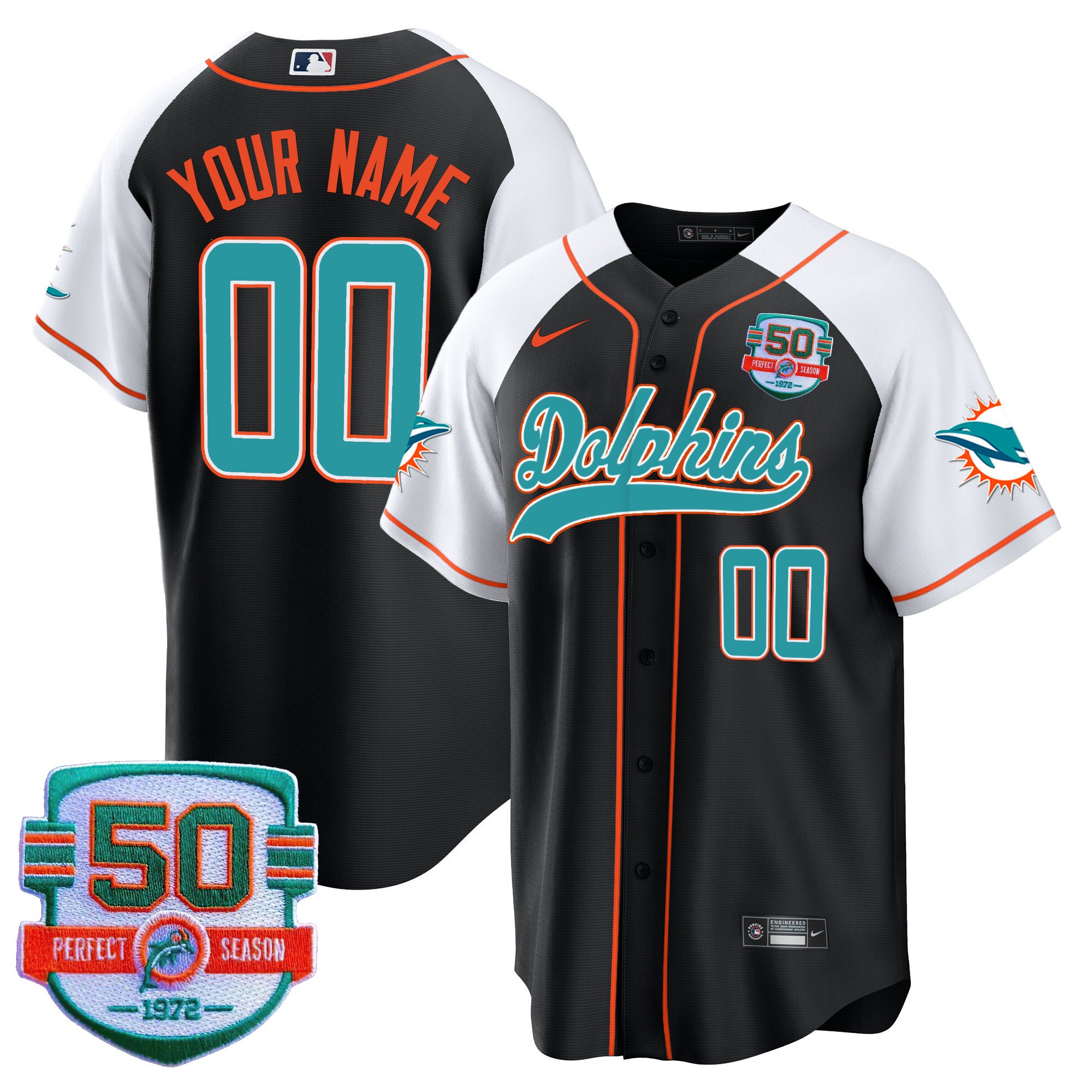 Dolphins 50Th 1972 Perfect Season Patch Baseball Custom Jersey – All ...
