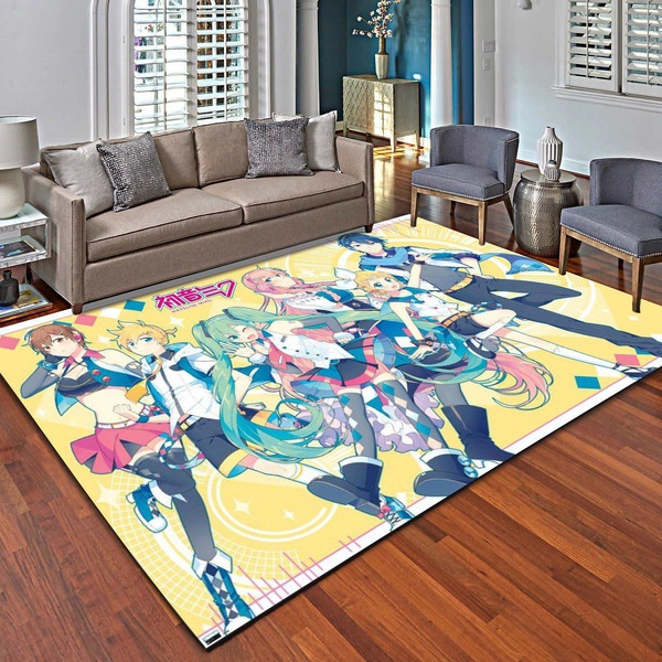 Hatsune Miku Yellow Group Rug, Living Room Bedroom Carpet - Themarketfarmer