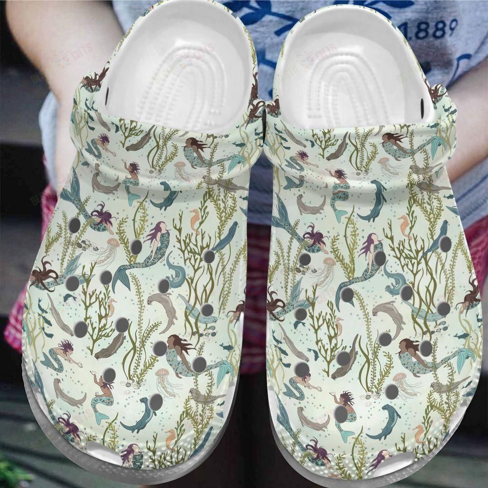 Mermaid Crocs Classic Clog Whitesole Mermaids And Otters Shoes ...