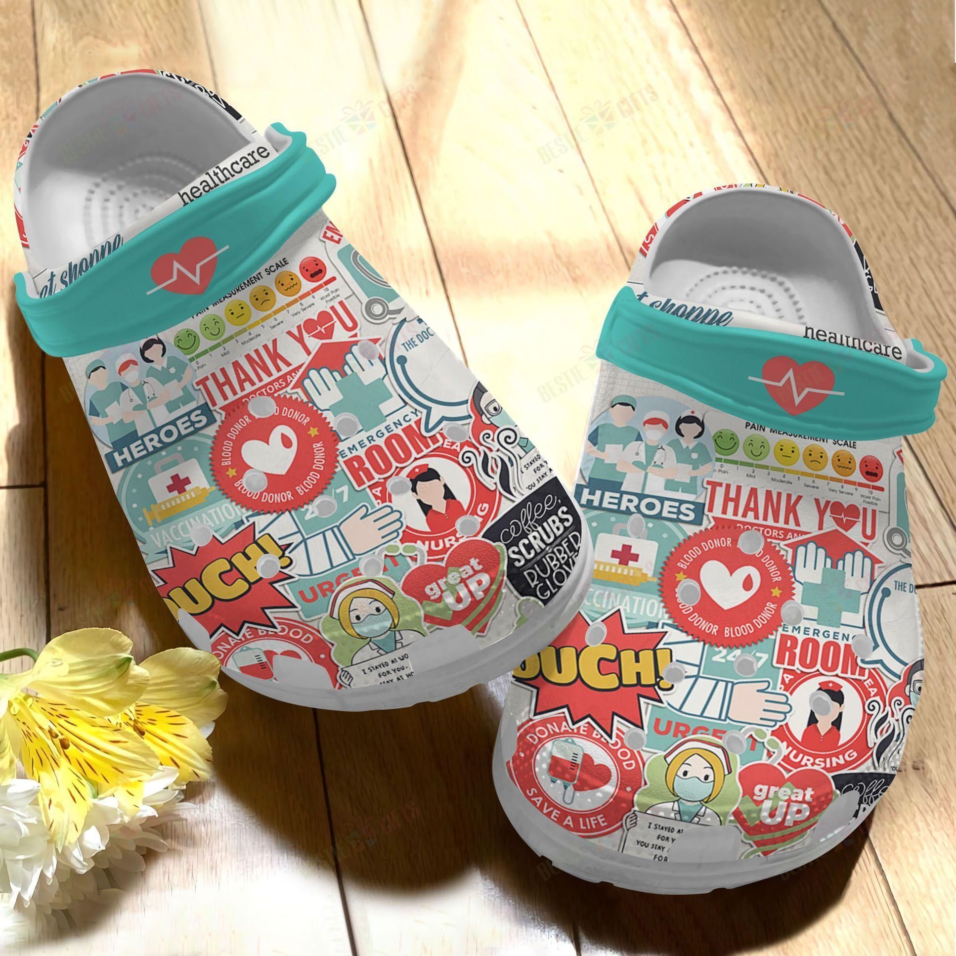 Nurse Crocs Classic Clog Whitesole Thank You Heroes Shoes - Themarketfarmer