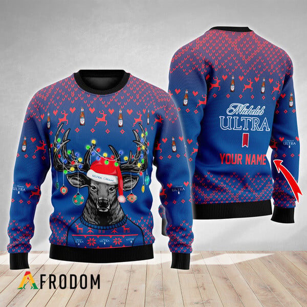 Personalized Reindeer Michelob Ultra Christmas Ugly Sweater ...
