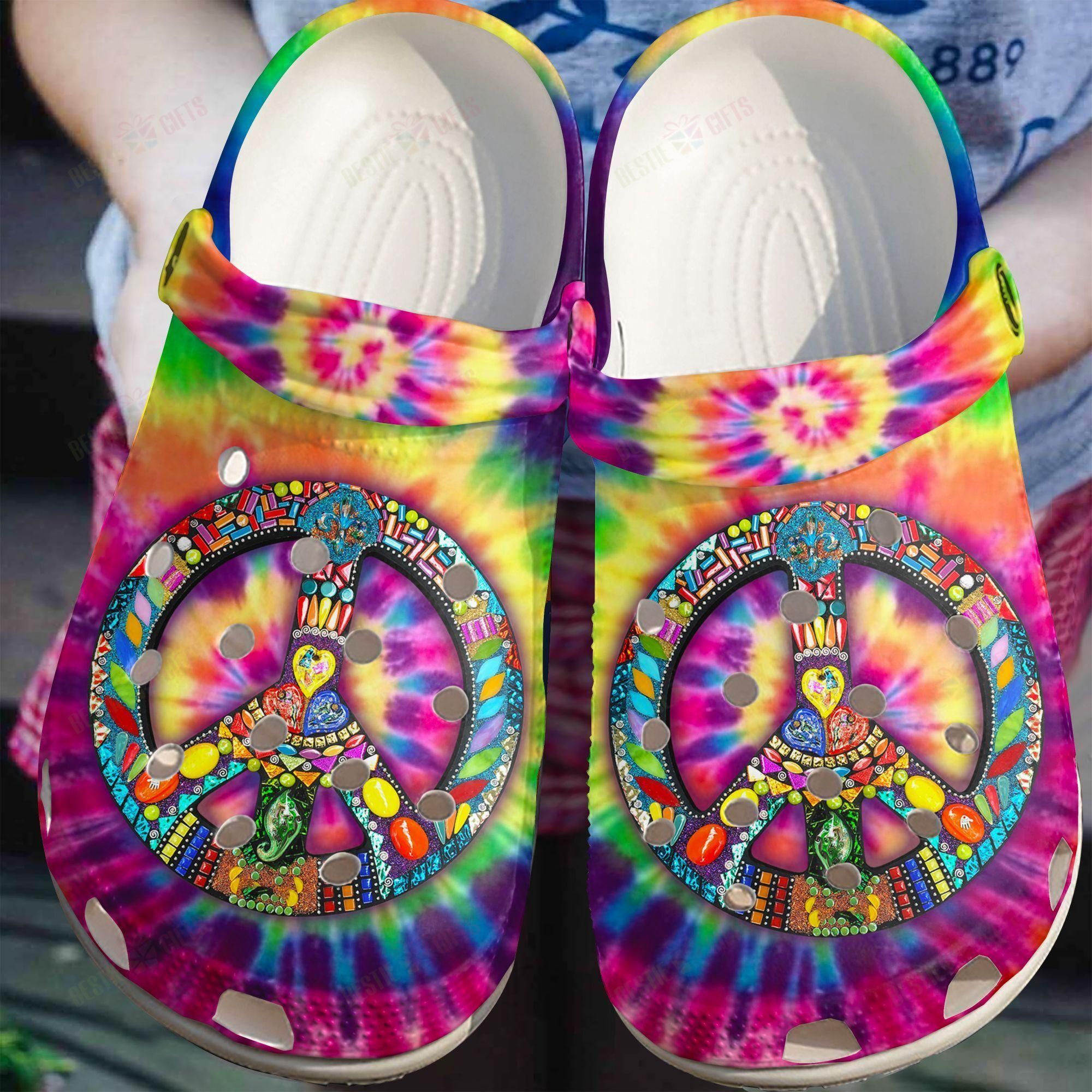 Hippie Crocs Classic Clog Whitesole Color Your Day Shoes - Themarketfarmer