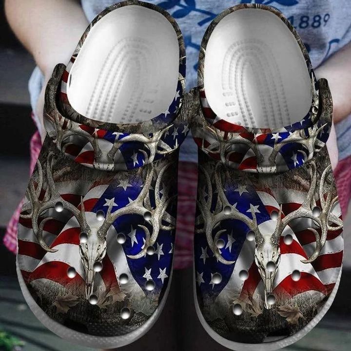 Deer Hunter America Flag Croc Shoes Grandpa Father Hunting - American ...