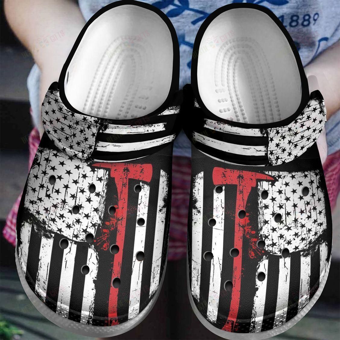 Firefighter Crocs Classic Clog American Flag Shoes - Themarketfarmer