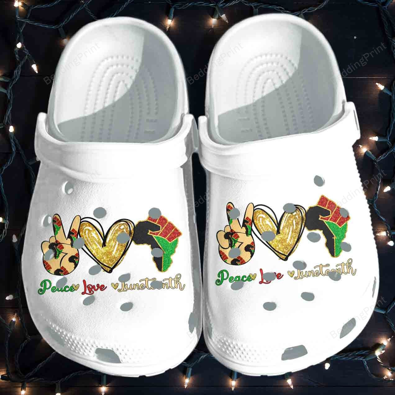Peace Love Juneteenth Black People Crocs Crocband Clogs - Themarketfarmer