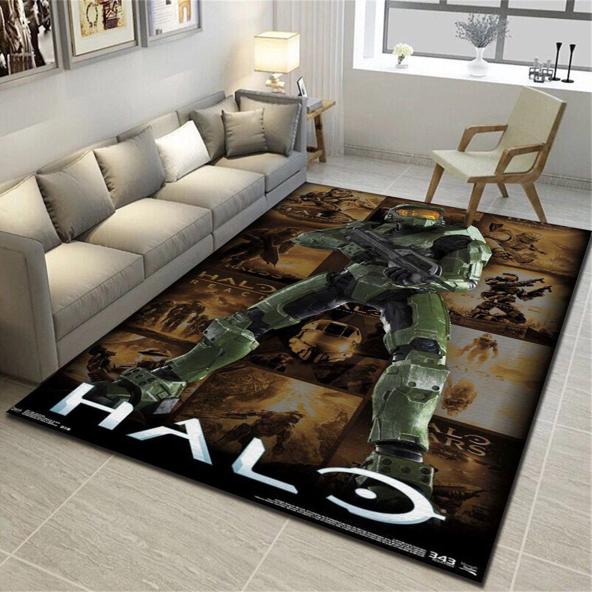 Halo Game Key Art Grid Area Rugs, Living Room Carpet - Themarketfarmer