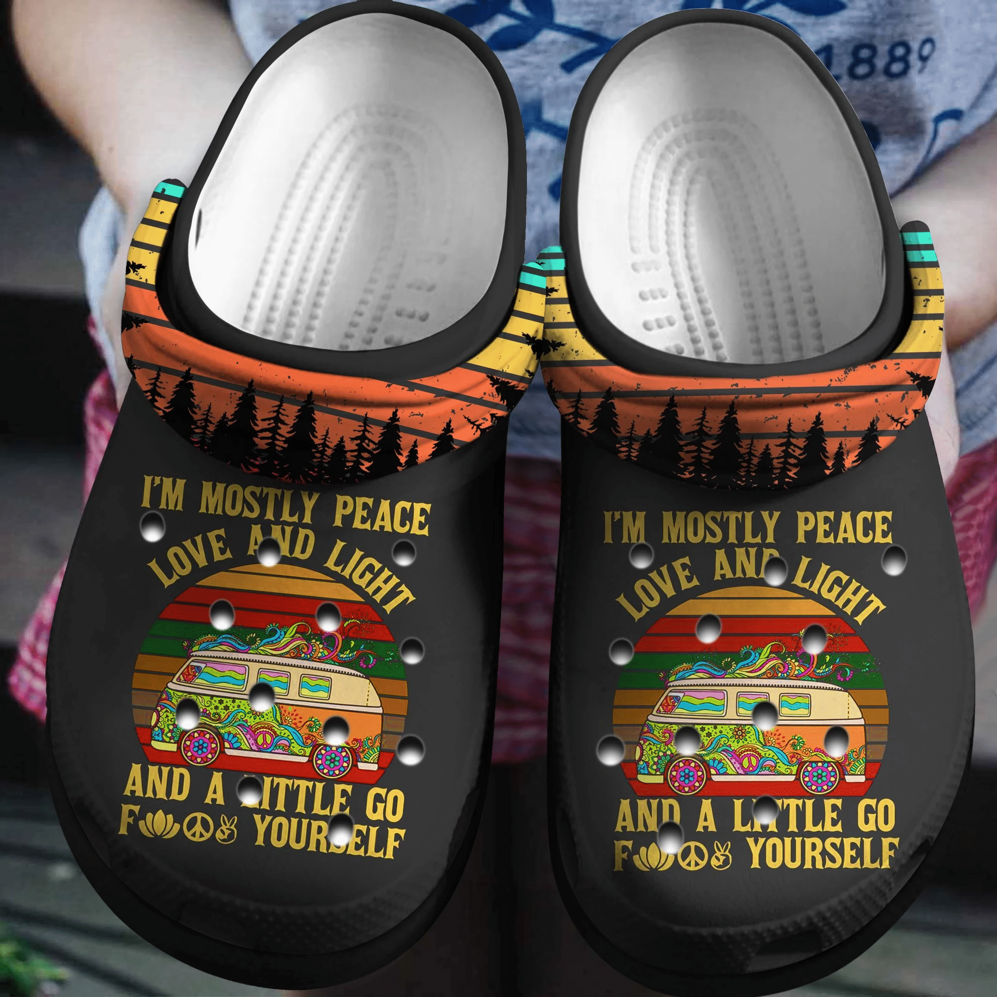 Peace Love And Light Hippie Vans Crocs Shoes - Hippie Bus Crocbland ...