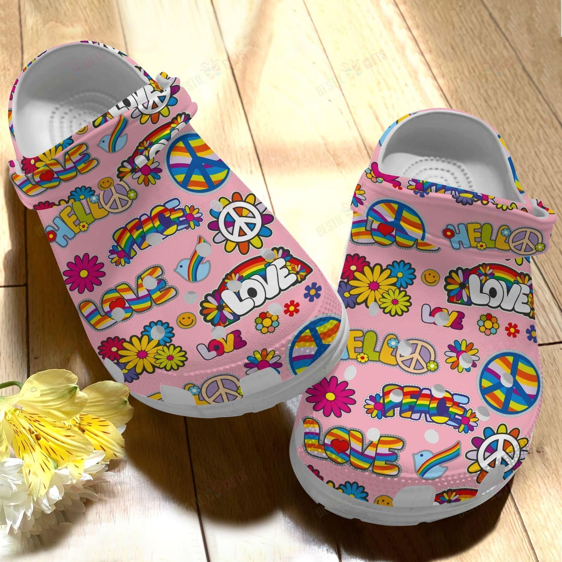 Hippie Crocs Classic Clog Whitesole Hippie Life Shoes - Themarketfarmer