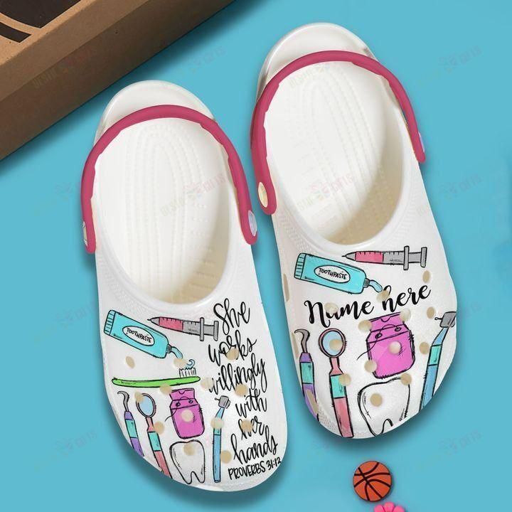 Dentist Personalized Crocs Classic Clog Whitesole She Works Willingly ...