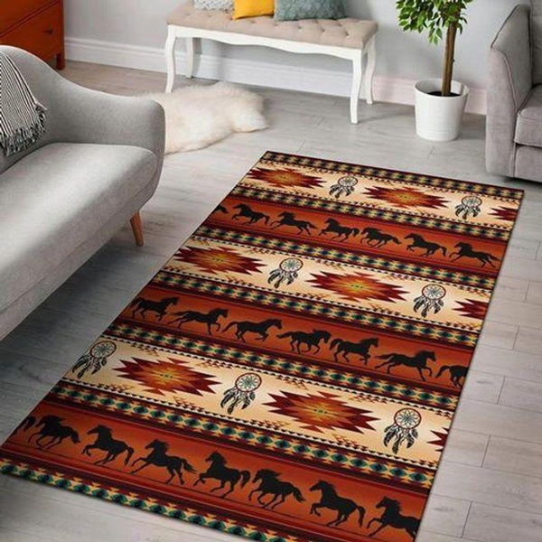 Native American Horses Rectangle Rug 5 - Themarketfarmer