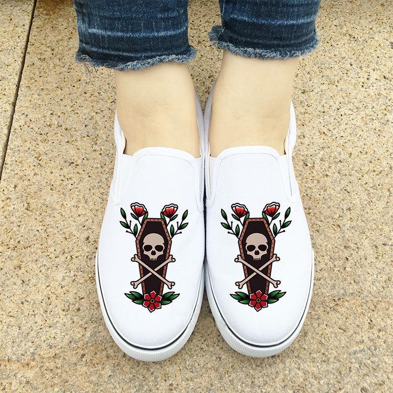 Skull Gift Death Coffin Skull Flower Slip On Canvas Shoes - Themarketfarmer