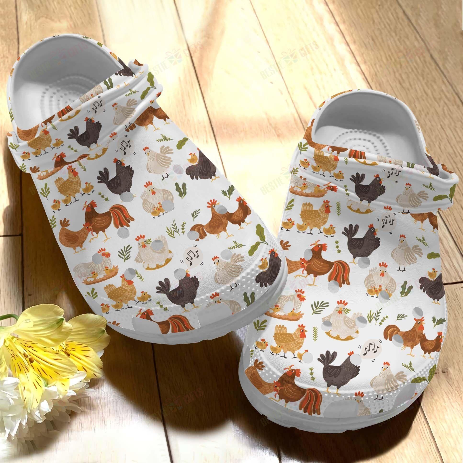 Chicken Crocs Classic Clog Whitesole Chicken Melody Shoes - Themarketfarmer