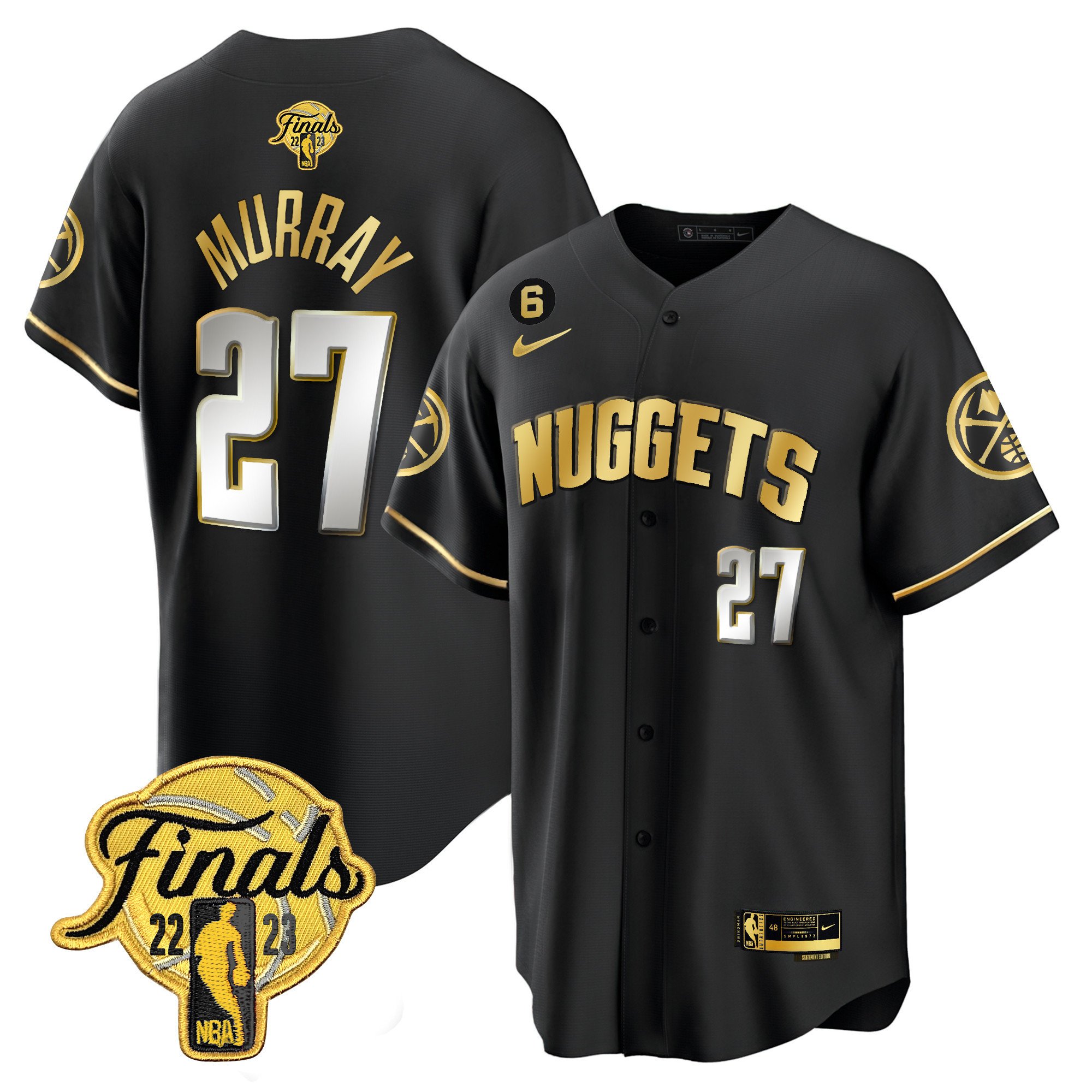 Men’S Denver Nuggets 2023 Finals Patch Baseball Jersey V2 – Gold – All ...