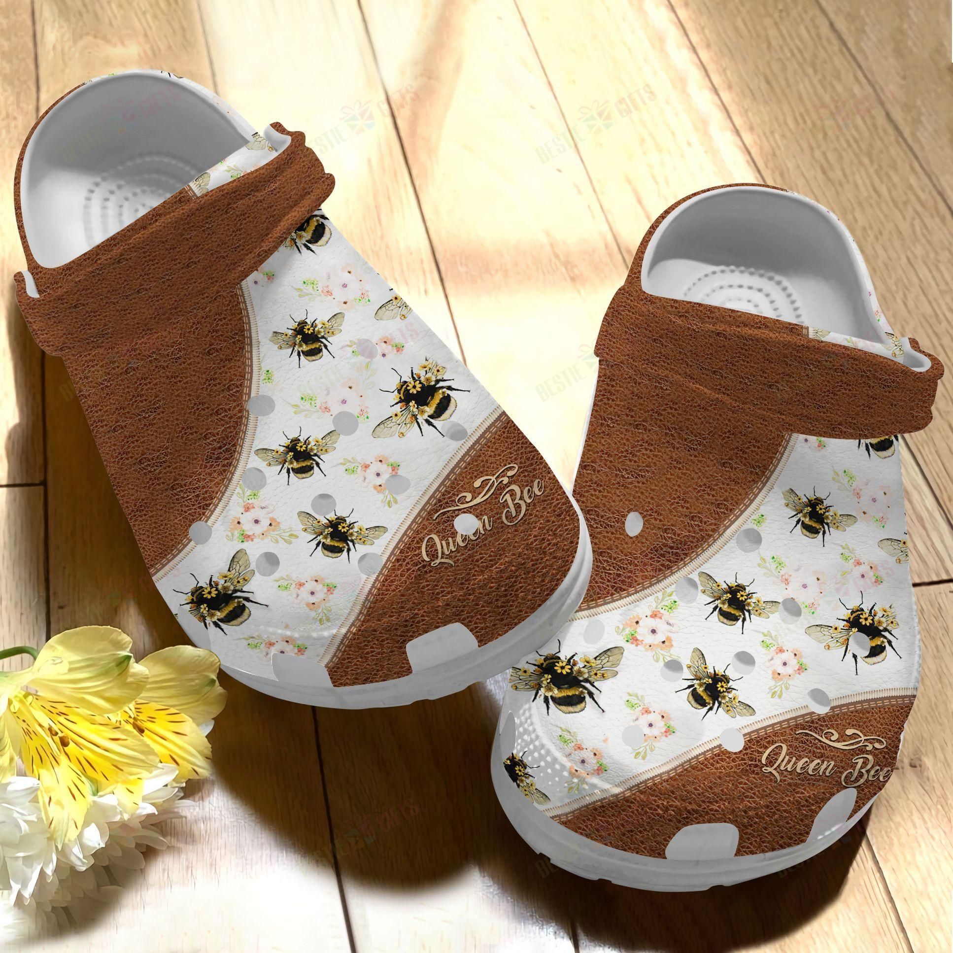 Bee Crocs Classic Clog Whitesole Queen Bee Shoes - Themarketfarmer