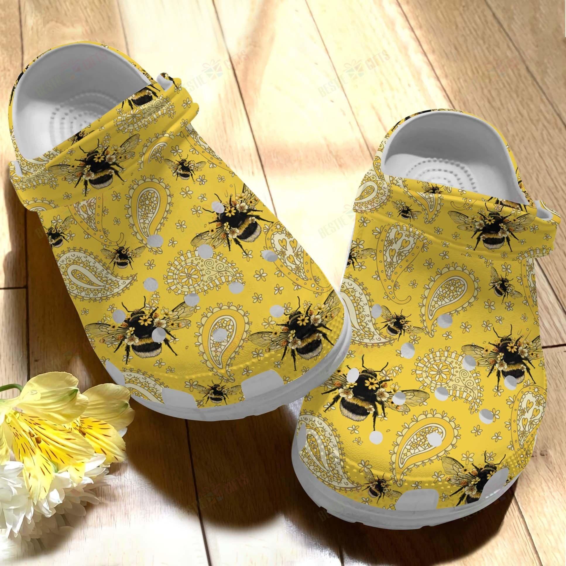 Bee Happy Crocs Classic Clog Shoes - Themarketfarmer