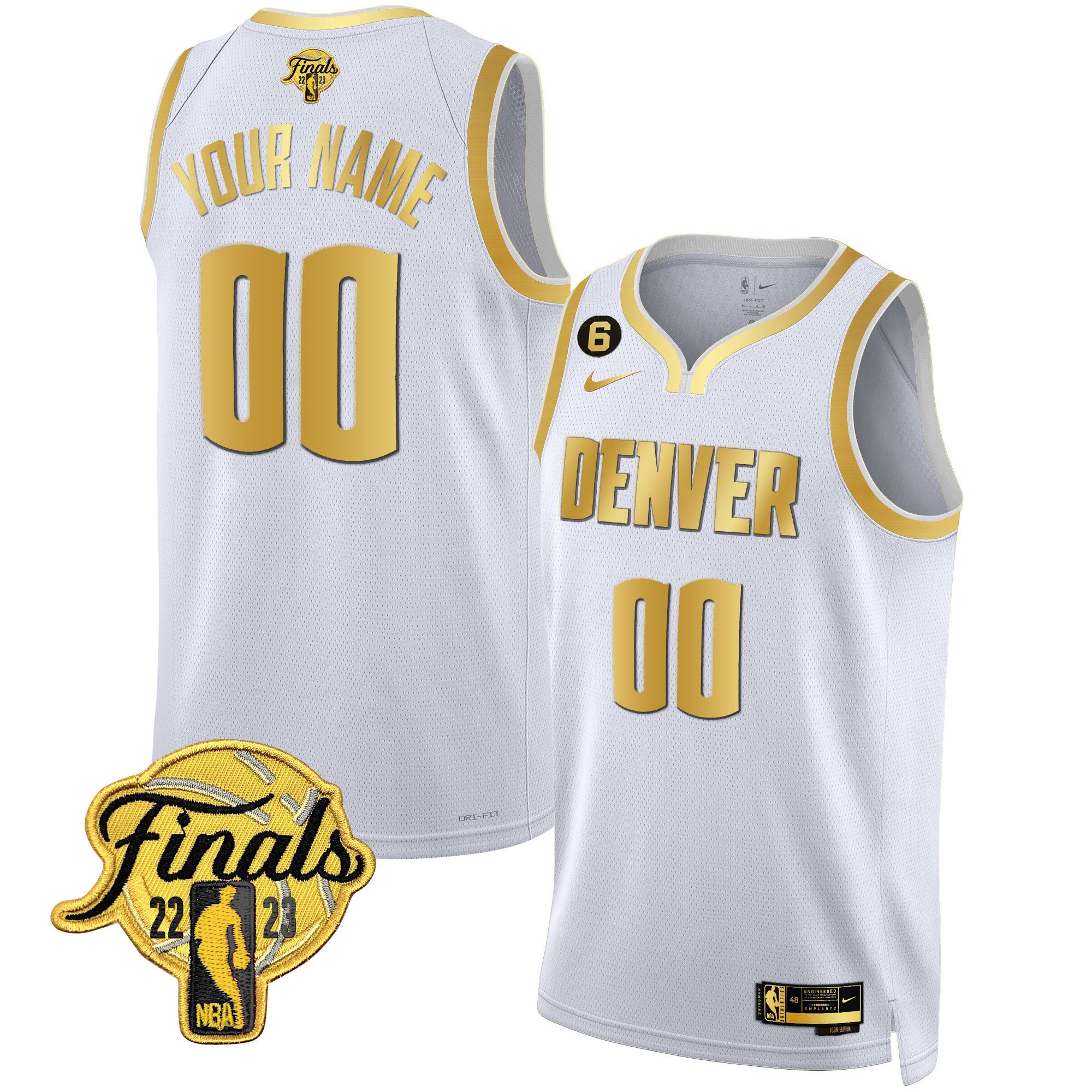 Denver Nuggets 2023 Finals Patch Black & White Gold Custom Jersey – All ...