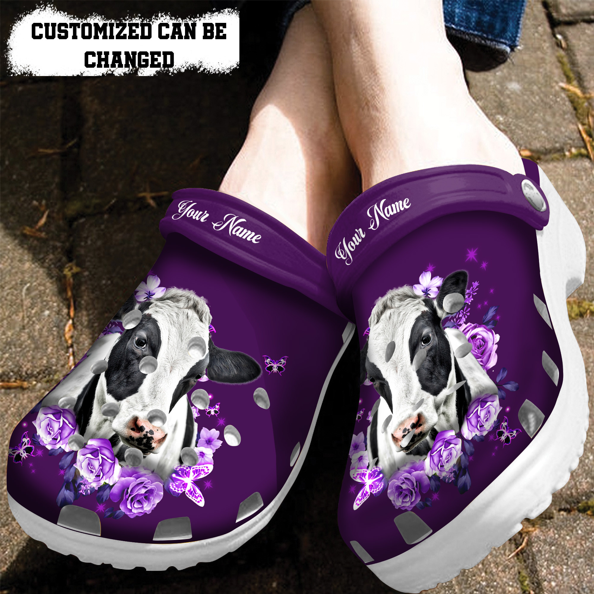 Cow Crocs - Purple Roses And Cow Clogs Shoes - Elsa Shirt