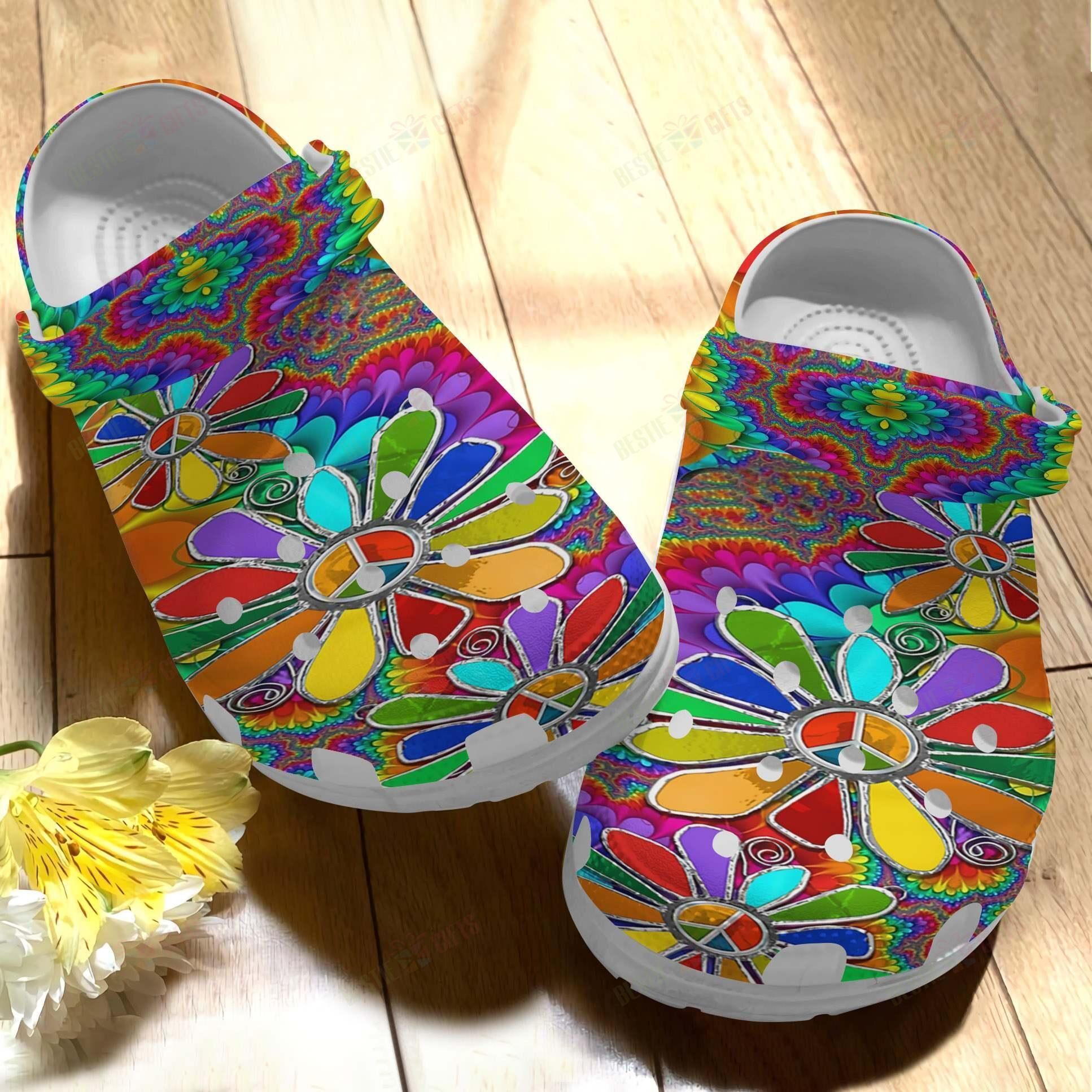 Hippie Crocs Classic Clog Hippie Flower Shoes - Themarketfarmer