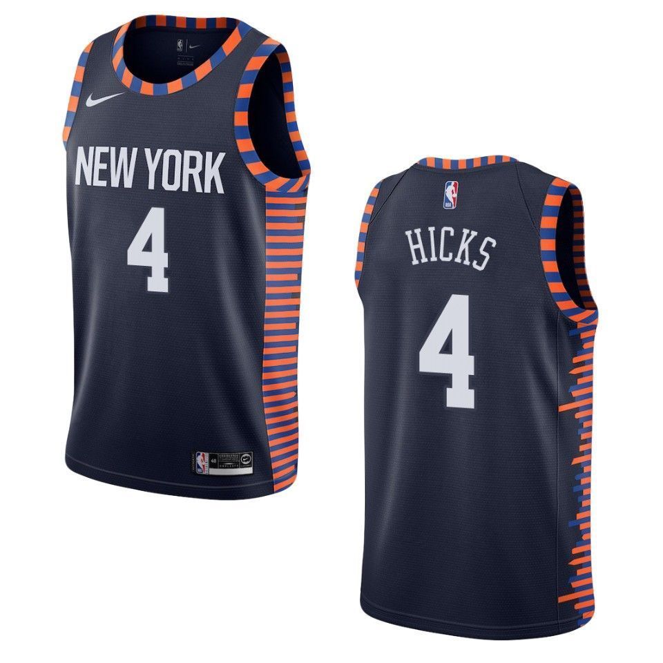 New York Knicks 4 Isaiah Hicks City Edition Swingman Navy 3D Jersey ...