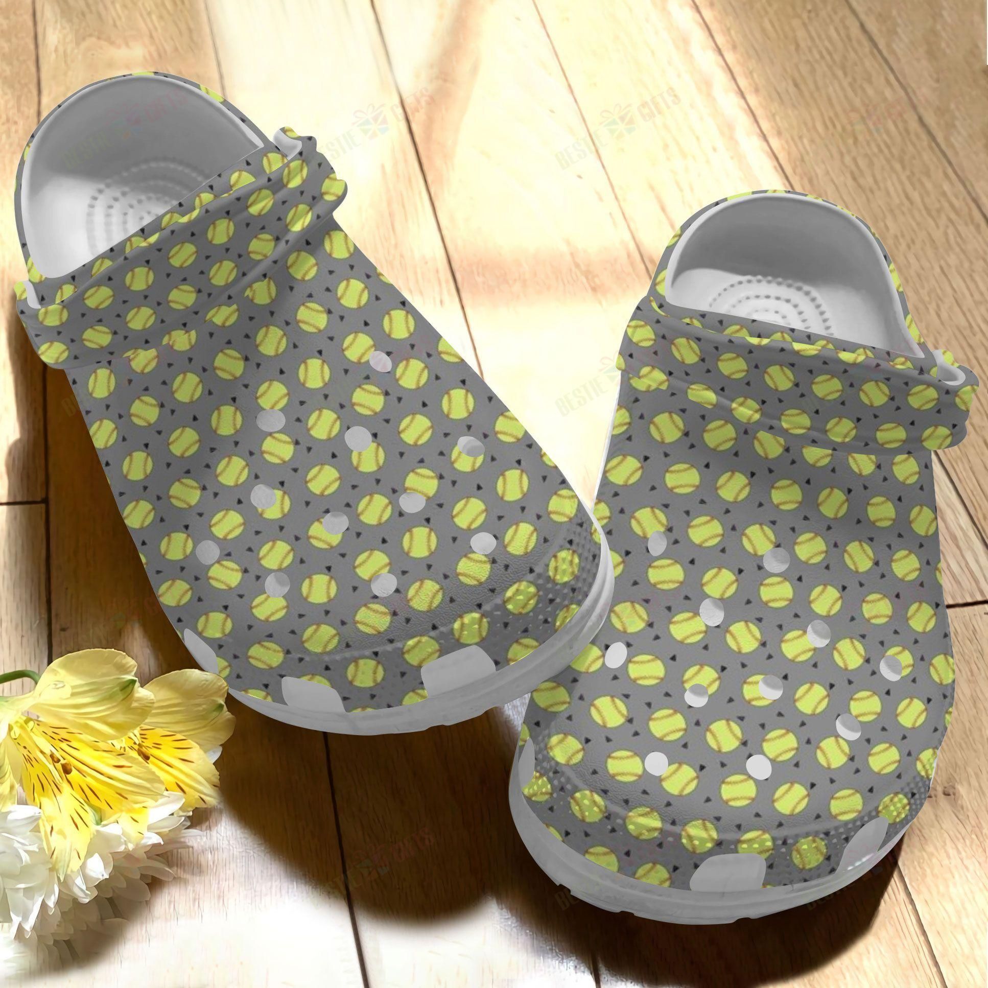 Softball Crocs Classic Clog Softball Pattern Shoes - Themarketfarmer
