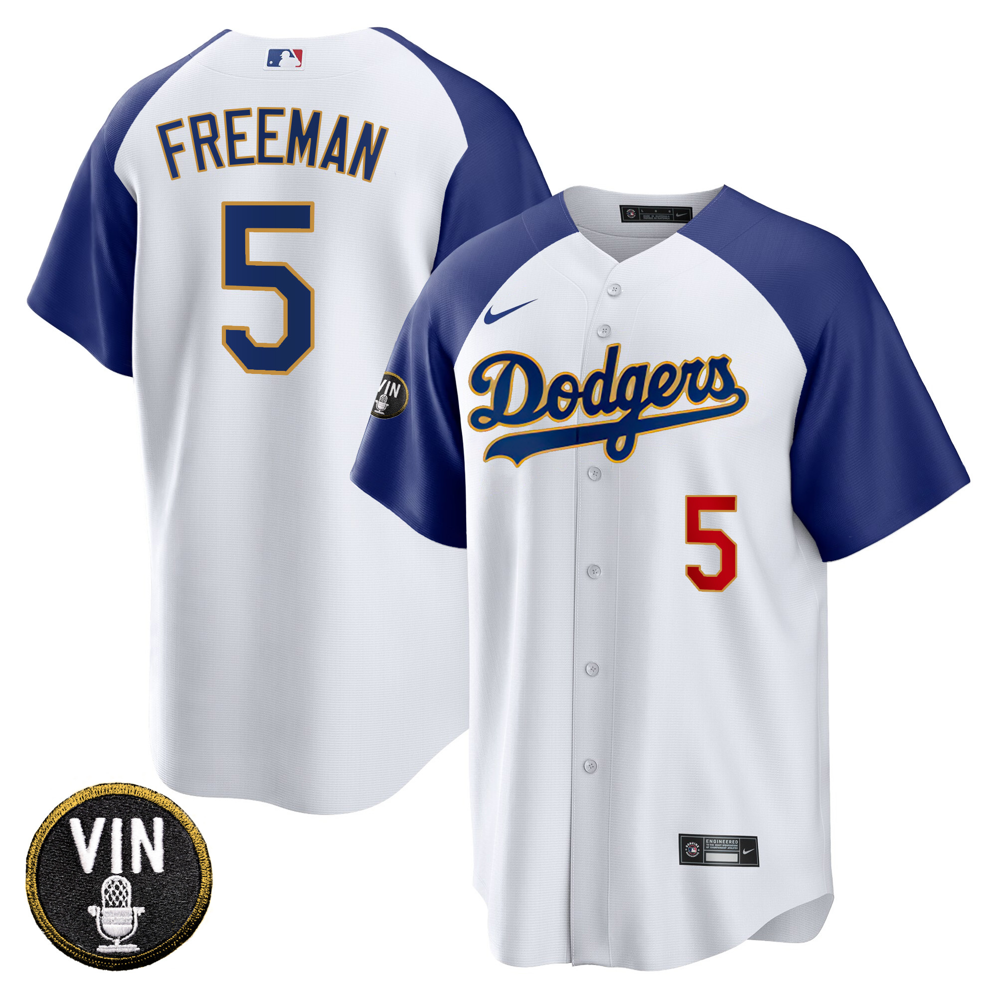 Men’S Dodgers Vin Scully Patch Cool Base Gold Trim Jersey – All ...