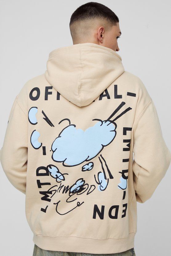 Oversized Puff Print Doodle Graphic Hoodie | boohooMAN USA - Love Art USA